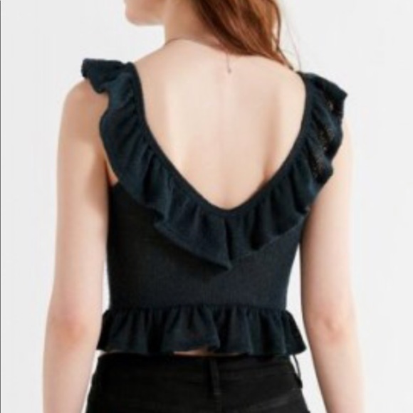 Urban Outfitters | Tops | Emerald Tie Front Ruffle Knit Top | Poshmark
